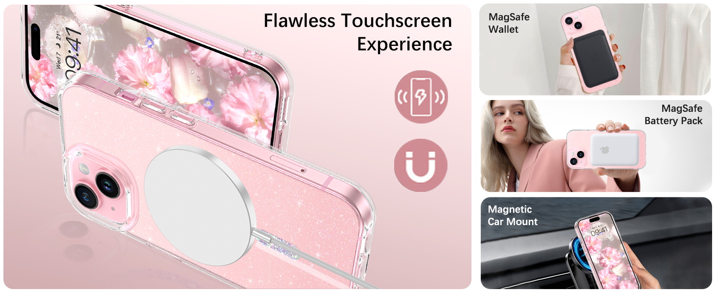 BENTOBEN Magnetic Case for iPhone 16 Pro Max [Compatible with MagSafe], Cute Clear Glitter Bling ...