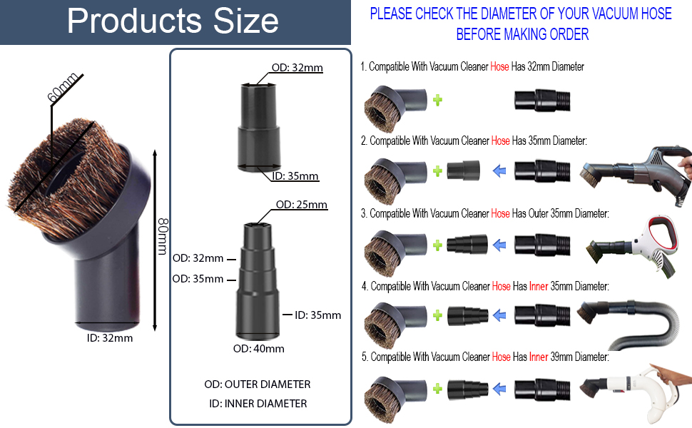 Amazon.com: 3 PACK 1-1/4 Inch Round HorseHair Vacuum Dust Brush ...