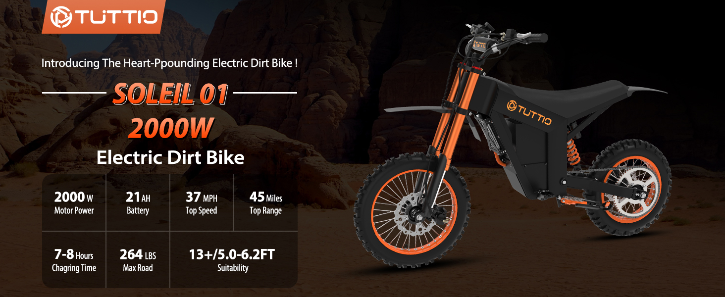 Amazon.com : Tuttio Soleil01 Electric-Dirt-Bike for Teens Adults, 14"/12" Fat Tire 2000W ...