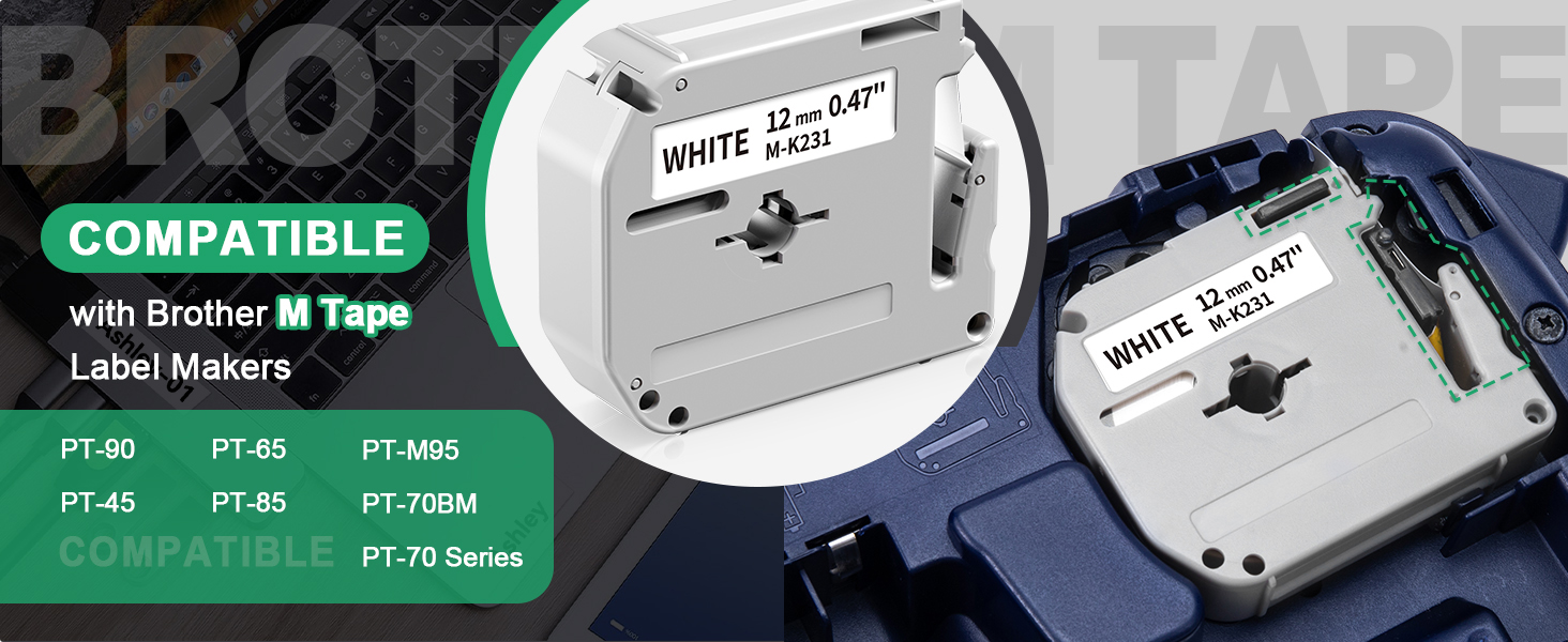 Amazon.com: 6-Pack M-K231 Label Tape 12mm 0.47 White Replacement for Brother P Touch M Tape M231 ...