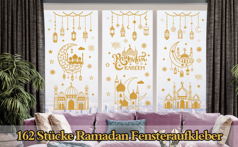 Amazon.de: Edonkvi 162 Stücke Ramadan Fensteraufkleber, Eid Mubarak Stickers Fensterdeko ...