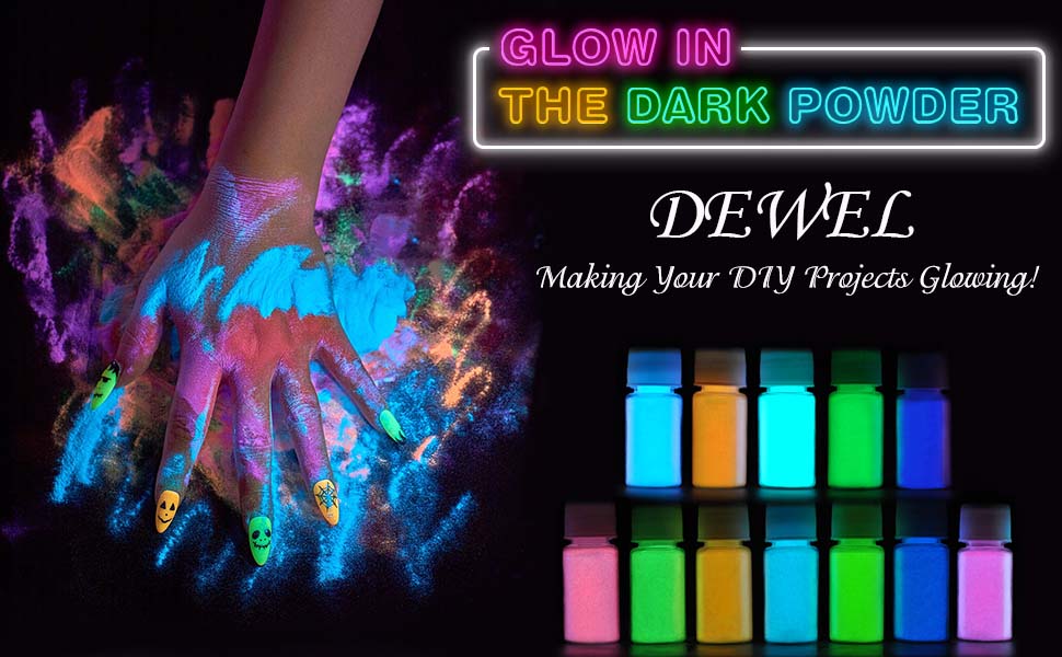 DEWEL Glow in The Dark Powder,Luminous Pigment Powder,Epoxy Resin Dye with UV Flashlight,for ...