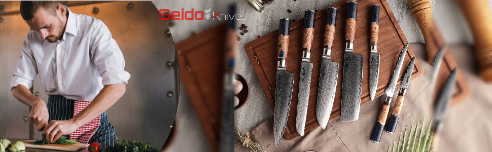 Amazon.com: SEIDO KNIVES Hanikamu VG10 Damascus Chef Knife Set ...