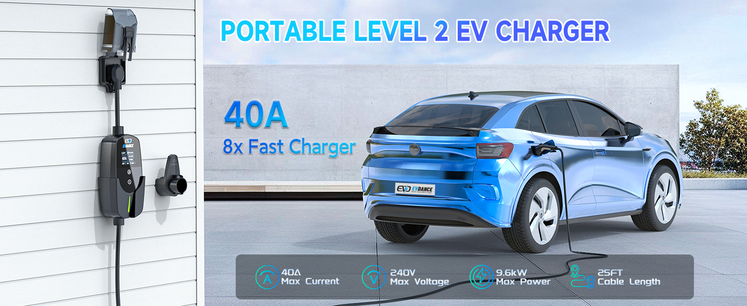 Amazon.com: EVDANCE Level 2 EV Charger 40Amp, 240V 9.6KW Portable Electric Vehicle Charging ...