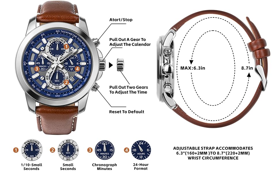 PINDOWS Watches for Men, Men's Analog Quartz Chronograph Watches Waterproof Business Casual ...