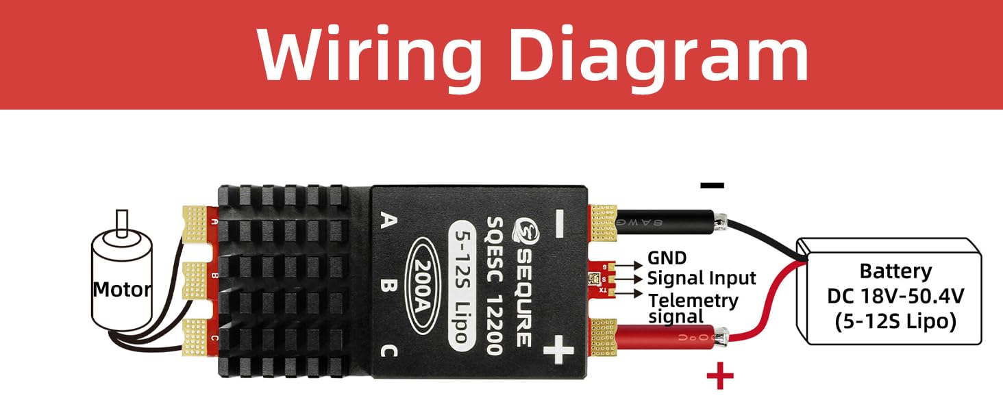 Amazon.com: SEQURE 200A Brushless ESC 5S-12S Electric Speed Controller for RC Cars Boats Crawler ...