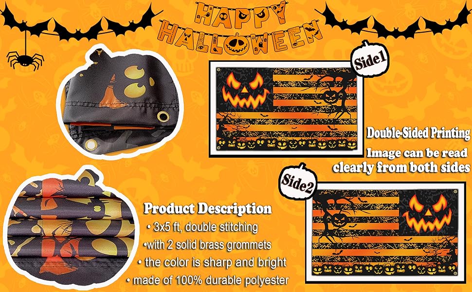 Amazon.com : Double Sided Scary Pumpkin Flag - 3x5 Outdoor Banner for ...