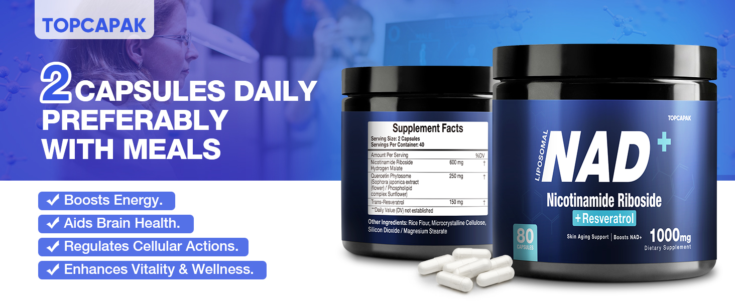 Amazon.com: NAD+ Supplement-Liposomal Nicotinamide Riboside Resveratrol Pure Organic Supplement ...