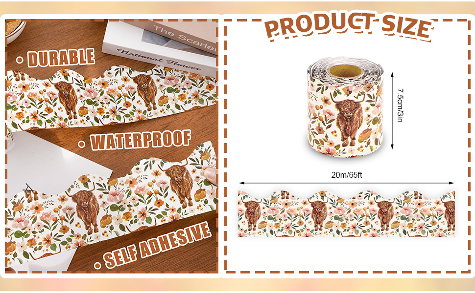 Amazon.com: AnyDesign 65Ft Boho Floral Highland Cow Bulletin Board ...