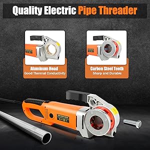 Electric Pipe Threader, 2300W Portable Pipe Threading Machine, 110v Heavy-Duty Hand-Held Power ...
