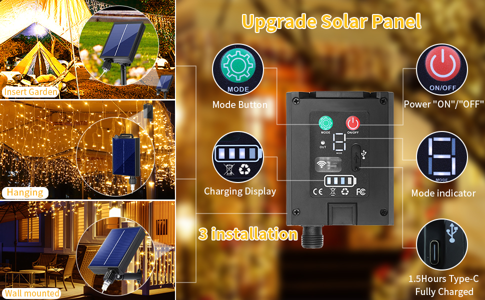 Ryblgled Solar Icicle Lights Outdoor Decorations - 56Ft 506 LED Icicle ...