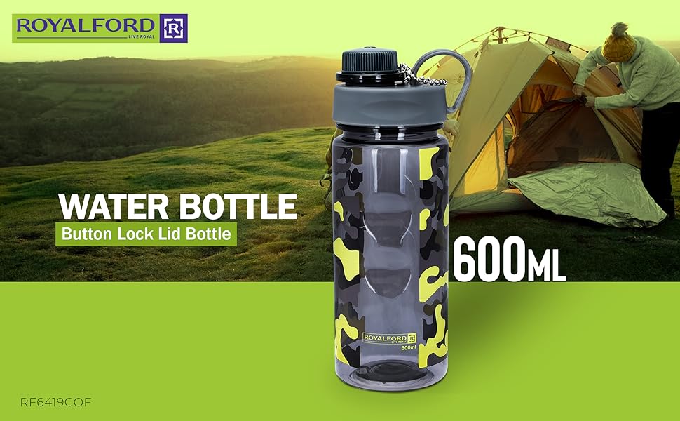Royalford RF6419COF 600ml Water Bottle - Reusable Water Bottle Wide Mouth with Hanging Clip ...