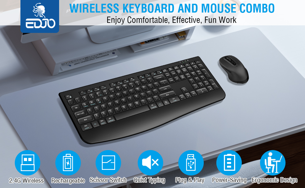 Wireless Keyboard And Mouse Combo Edjo 2 4ghz Rechargeable