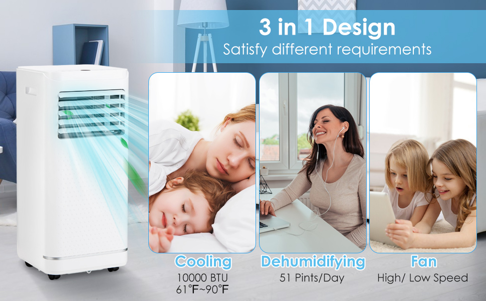 Amazon.com: COSTWAY 10000 BTU Portable Air Conditioner, Personal AC Unit with Dehumidifier & Fan ...