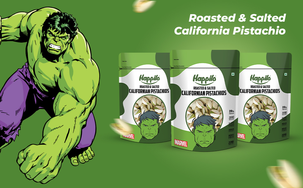 Happilo Marvel Hulk Edition Roasted & Salted Californian Pistachios 500g, Crunchy & Delicious ...