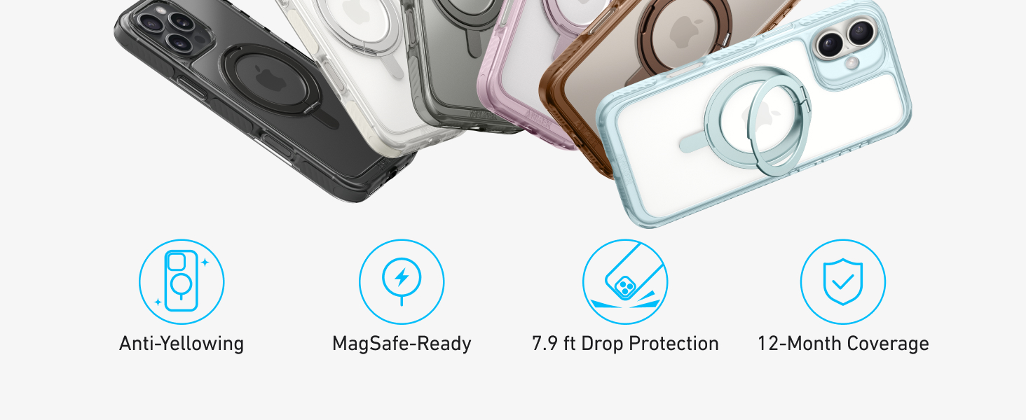 Amazon.com: Anker Ultra Magnetic for iPhone Case with Sturdy 360° Ring Stand, Anti-Yellowing and ...