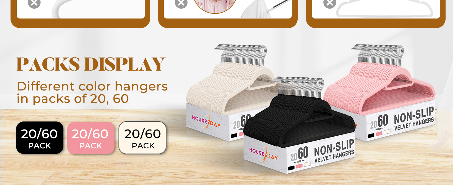 Amazon.com: HOUSE DAY Velvet Hangers 60 Pack, Non-Slip Hangers with Tie Bar, Premium Standard ...