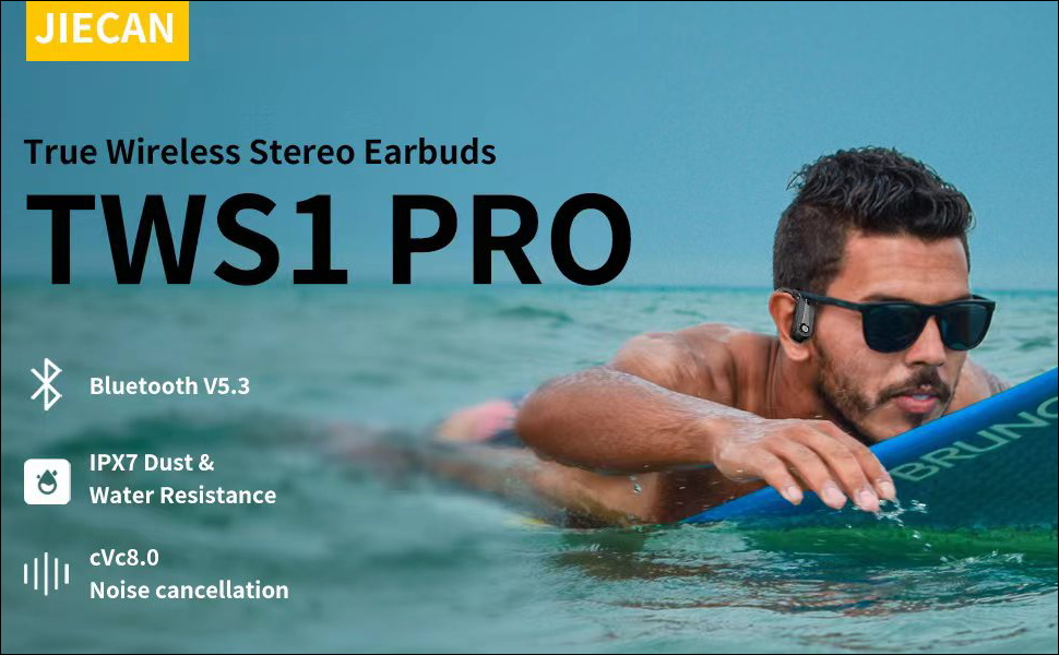 JIECAN Wireless Earbuds 72H Headphones with Mic Over Ear Bluetooth 5.3 ...