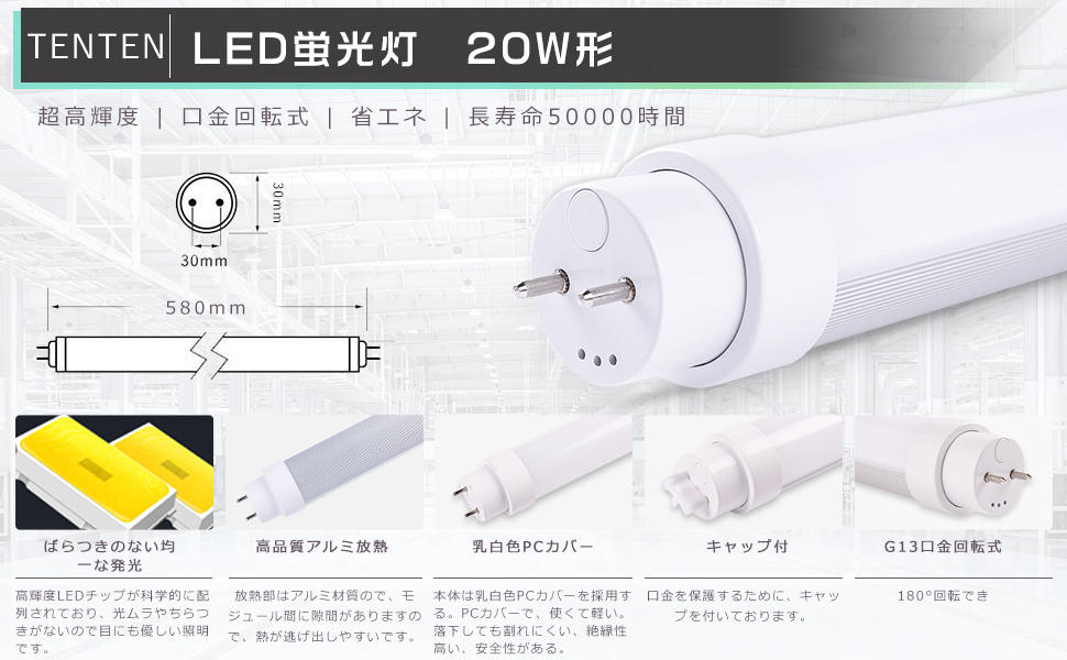 Amazon | セット販売 LED蛍光灯 20W形 直管 58cm 消費電力15W 白色4000K 超高輝度 3000lm 口金G13 両側給電 直管蛍光灯 20形 直管 LED LED直管 ...