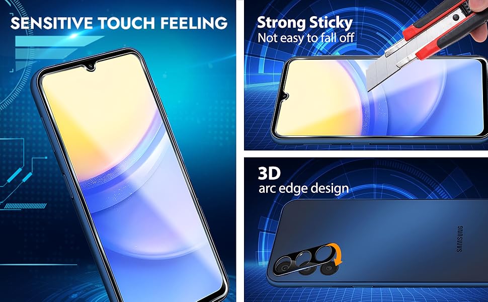 Amazon.com: TQLGY 3 Pack Screen Protector for Samsung Galaxy A15 5G with 3 Pack Camera Lens ...