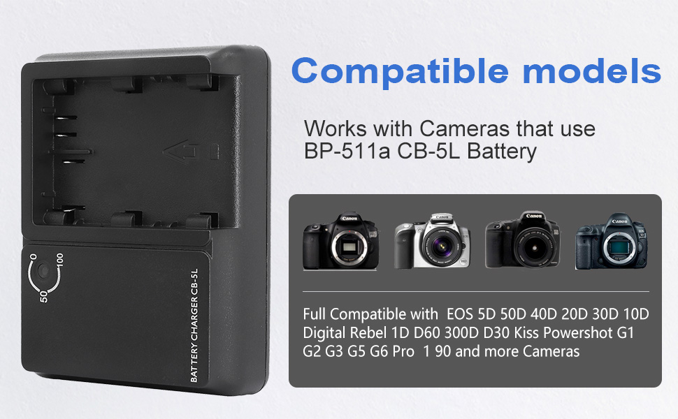 Amazon.com: BP-511 BP-511a CB-5L Cargador de batería para Canon BP-512 BP-514 BP-522 BP-535 ...