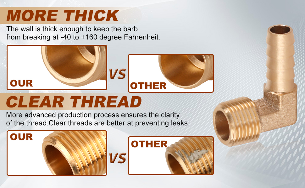 Boeray 5pcs Brass Hose Barb Fittings 90 Degree Elbow 3/8 Inch to 3/8 Inch NPT Male Thread Air ...