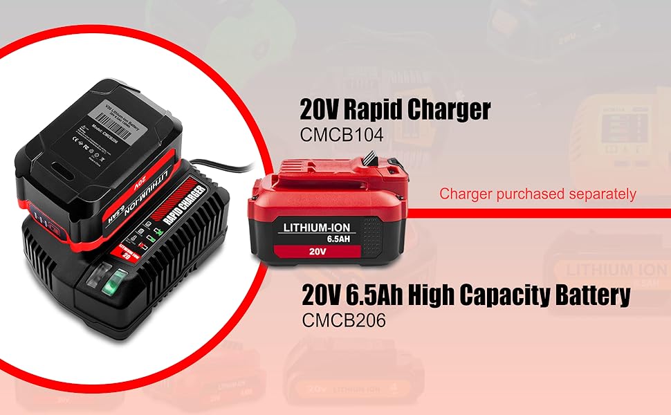 Amazon.com: 2 Pack CMCB206 6.5Ah 20V V20 High Capacity Battery for Craftsman 20V 6Ah 5Ah 4Ah 2Ah ...
