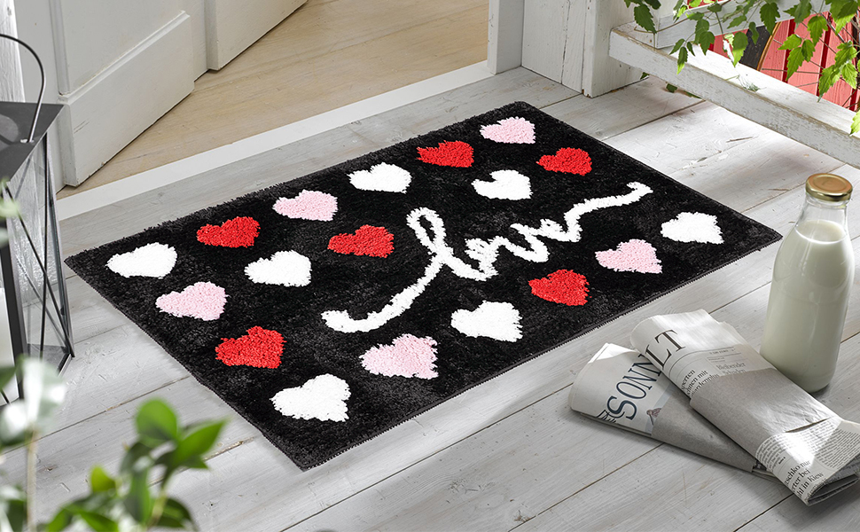 Amazon.com: Valentines Bathroom Rugs Decorations Indoor: Red Pink White ...