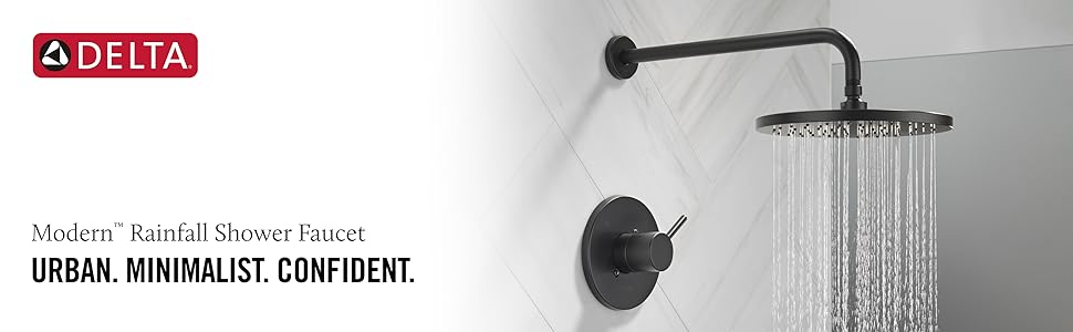 Delta Modern 14 Series Round Rain Shower Faucet Set, Brushed Nickel Shower Head and Handle Set ...