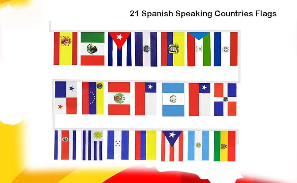 Amazon.com: XCFH Spanish Speaking 21 Countries Flags Banner String ...