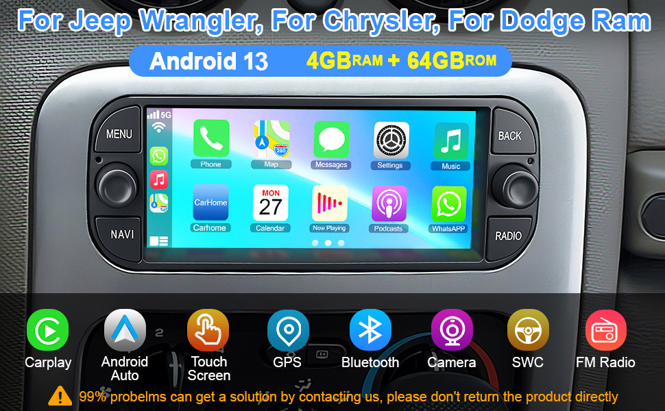 Amazon.com: [4G+64G] Car Radio for Dodge RAM 2002 2003 2004 2005 2006, for Jeep Wrangler 2003 ...