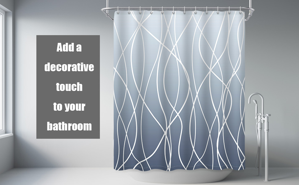 Amazon.com: Punkray Ombre Blue Shower Curtain for Bathroom with Hooks,White Shower Curtain Set ...