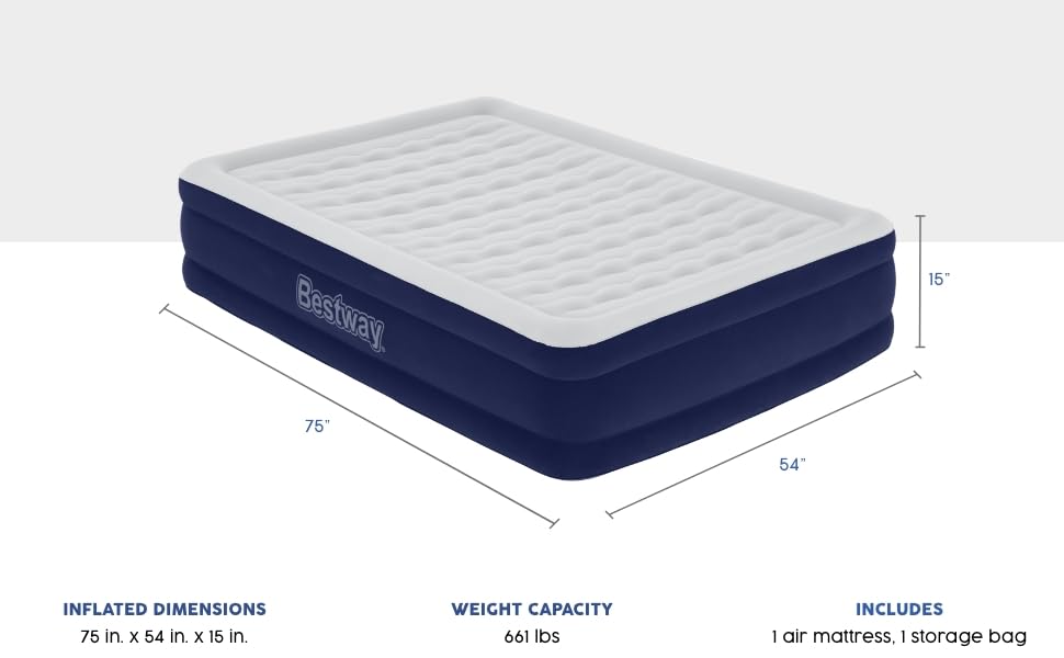Amazon.com: Bestway Tritech Air Mattress Full 15" with Built-in AC Pump, Navy : Sports & Outdoors
