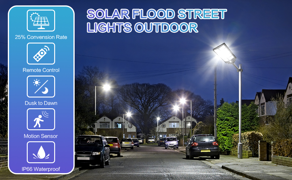Deepn 2 Pack 1500W Solar Street Light, 120000 Lumens Dusk to Dawn Solar Flood Lights Outdoor ...