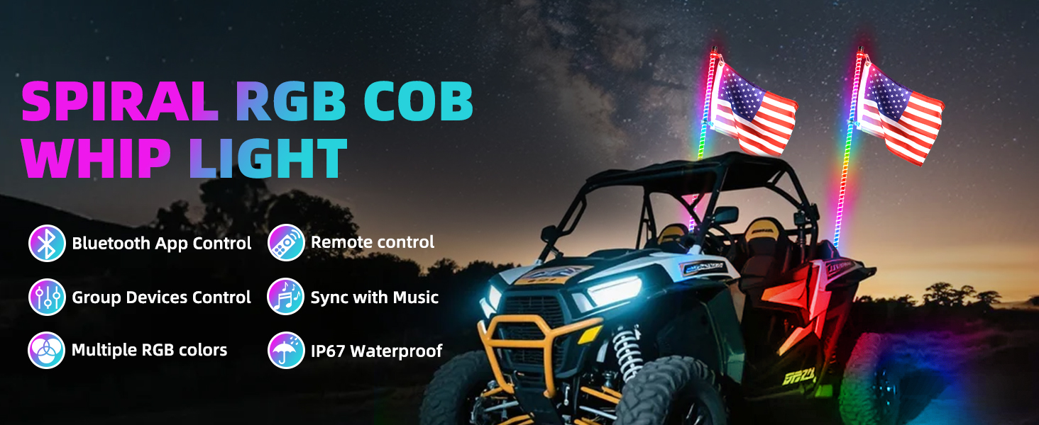 Amazon.com: Tavaray 2PCS 5FT COB LED Whip Lights, Whip Lights for Side by Side with Spring Base ...