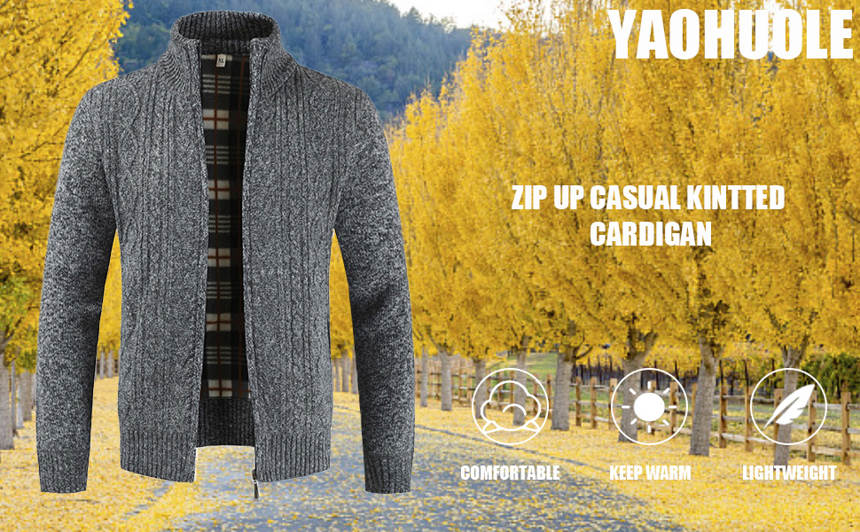 YAOHUOLE Men's Cardigan Sweaters Stand Collar Solid Knitted Sweaters Casual Slim Full Zip ...