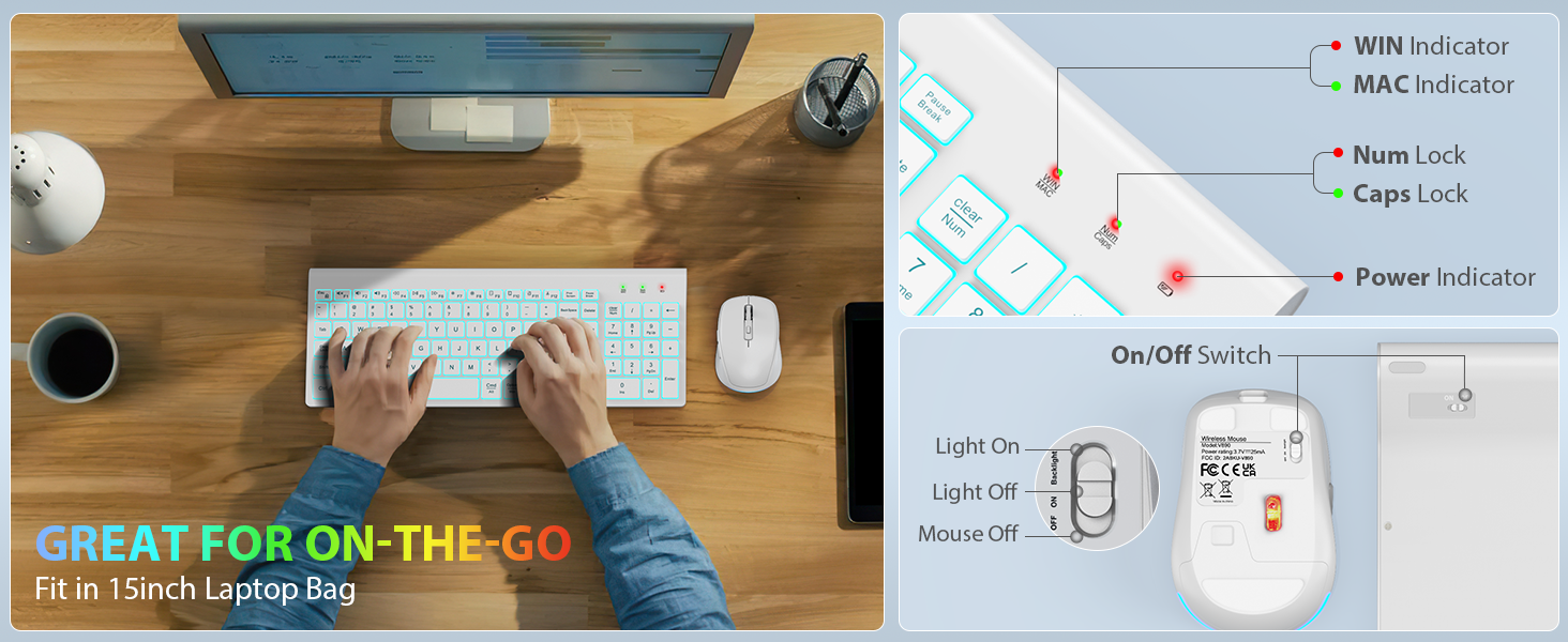 Sablute Wireless Keyboard And Mouse Combo Backlit Compact Quiet Keyboard With Rgb