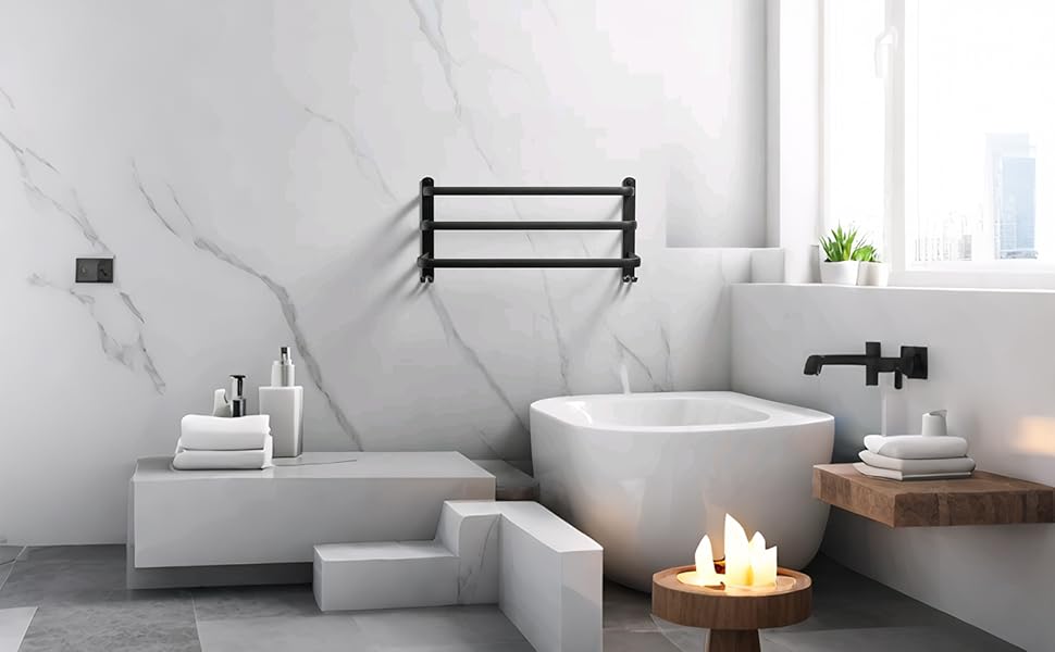 Badezimmer Handtuchhalter, Handtuchregal Schwarz Matt Handtuchstange mit Handtuchhaltern und ...