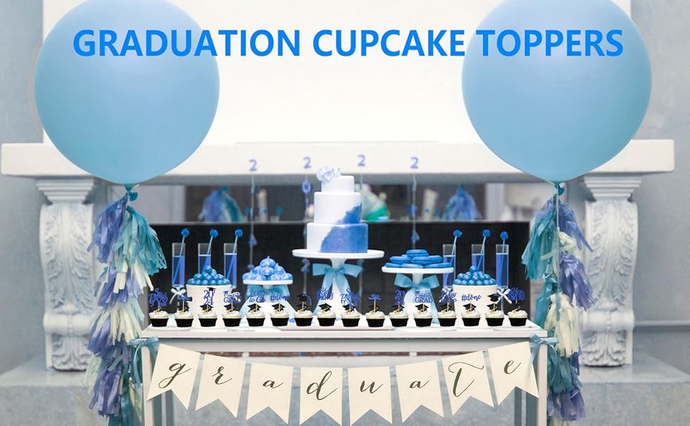 Amazon.com: Graduation Cupcake Toppers 2024 Blue, Glitter Class of 2024 ...