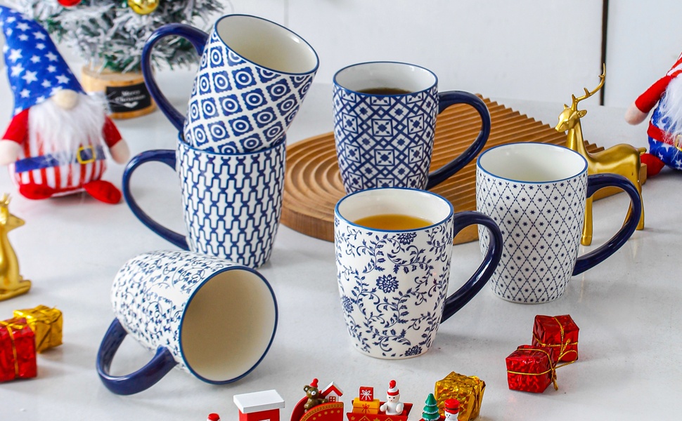 Amazon.com: Gibsimi Ceramic Coffee Mugs Set - 16 Oz Large Porcelain Tea Cups with Handle for Men ...