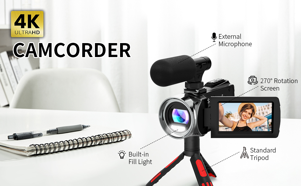 Hojocojo Video Camera Camcorder 4K 36MP Vlogging Camera for YouTube 30FPS Digital Camera 3.0 ...