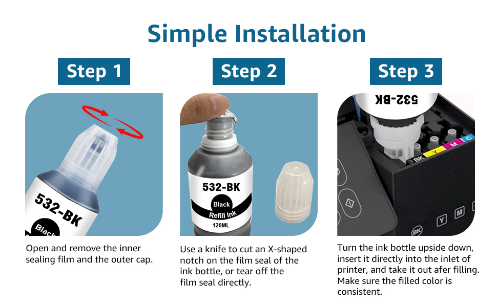 Amazon.com: Transpex Compatible Ink Bottle Replacement for 532 T532 EcoTank Ink Used for ET ...