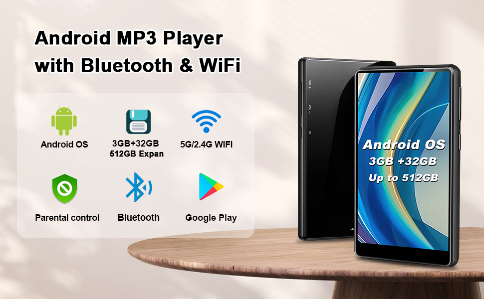 Amazon.com: MP3 Player with Bluetooth and WiFi, 3GB RAM 32GB ROM Up to 512 GB, 4" Touch Screen ...