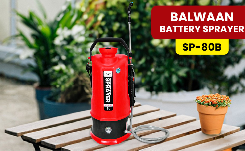 BALWAAN Krishi SP-80B LI-ION Battery Sprayer, 12 Volts x 2.6 Ampere Battery Garden Spray Pump, 8 ...