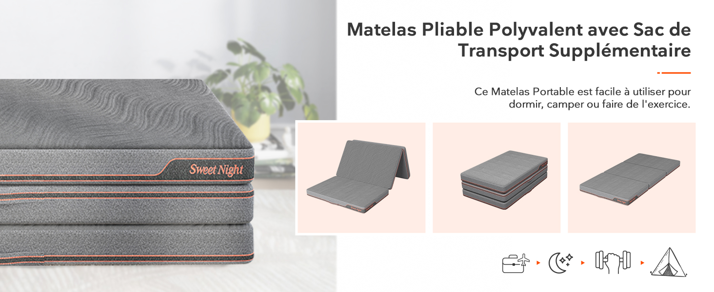 Sweetnight Matelas Pliable 140x200x10cm, Matelas Pliable Adulte 2 Places Mousse en Gel Moelleux ...