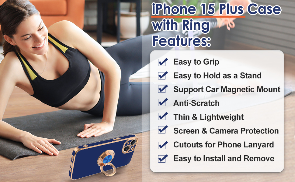 Amazon.com: Hython for iPhone 15 Plus Case with Ring Stand, 360° Rotatable Ring Holder Magnetic ...