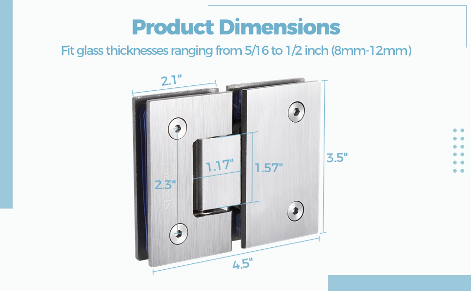 Glass Shower Door Hinges 180 Degree 2 Pack, Frameless Glass to Glass Hinge for 8mm-12mm ...