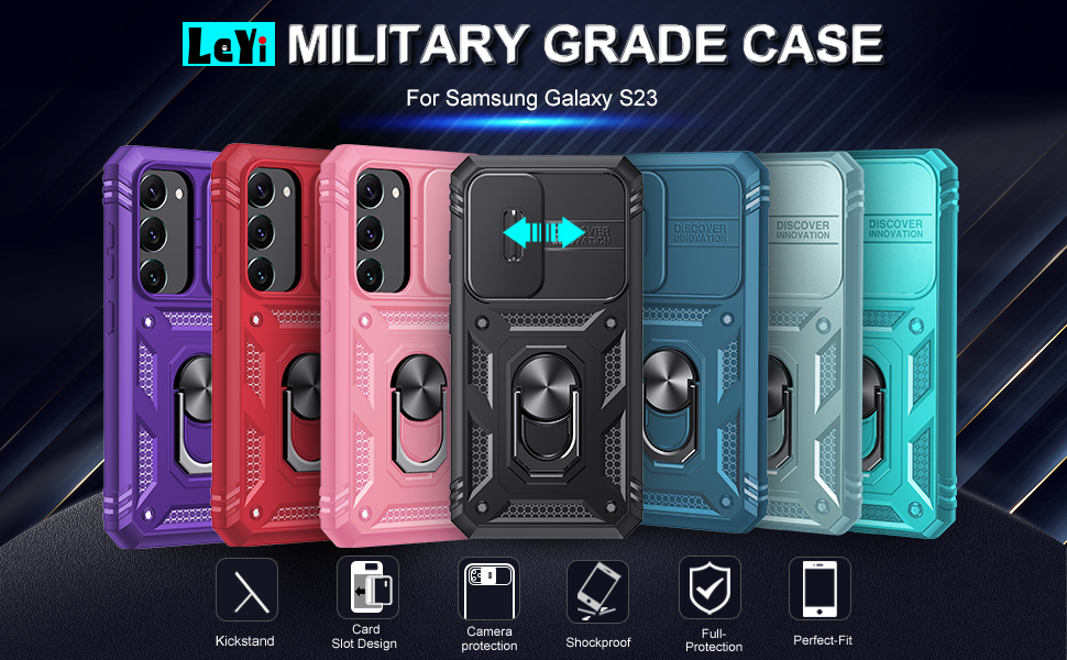 LeYi for Samsung Galaxy S23 5G Case with Camera Cover Slider, 360° Full Body Armour Military ...