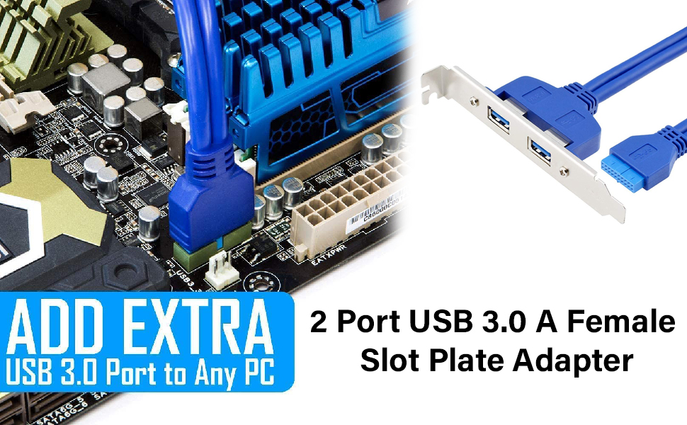 CABLESETC 2 Port USB 3.0 Type A Female Slot Plate - Motherboard Header Adapter - Header ...