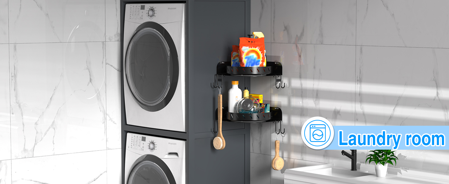 Amazon.com: 360°Rotating Corner Shower Caddy Shelf With 6 Hooks,2PACK Bathroom Lazy Susan Shower ...